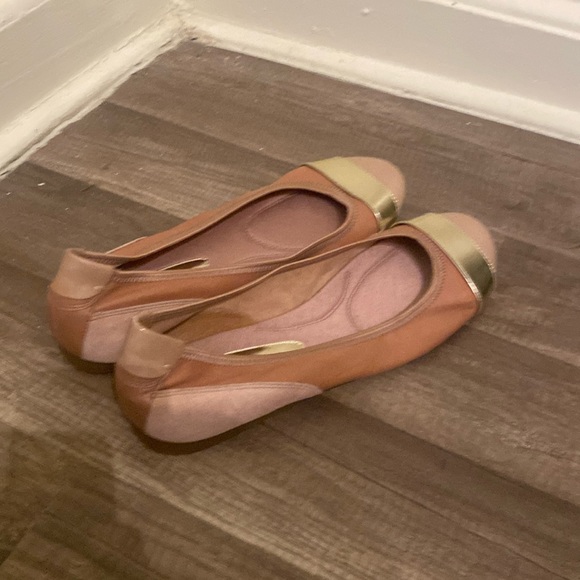 Nine West | Shoes | Neutral Pink Colors And Gold Ballet Flats | Poshmark